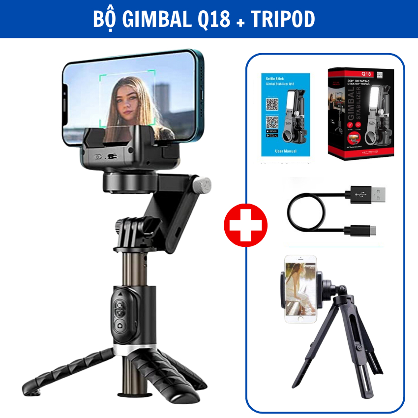 Gimbal Q18 có đèn, Gậy quay video gimbal chống rung tích hợp công nghệ ...