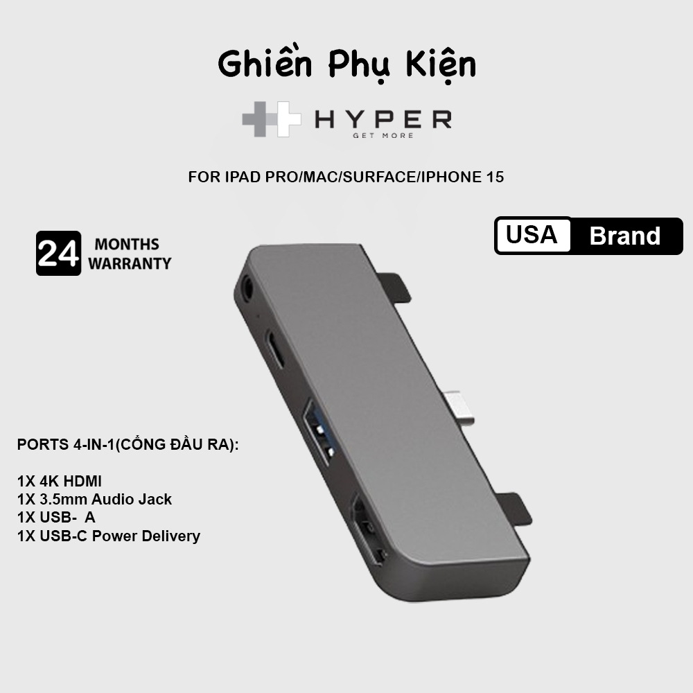 Hub HyperDrive 4IN1 HDMI 4K/30HZ Cổng Chuyển Type C Dành Cho iPad Pro ...