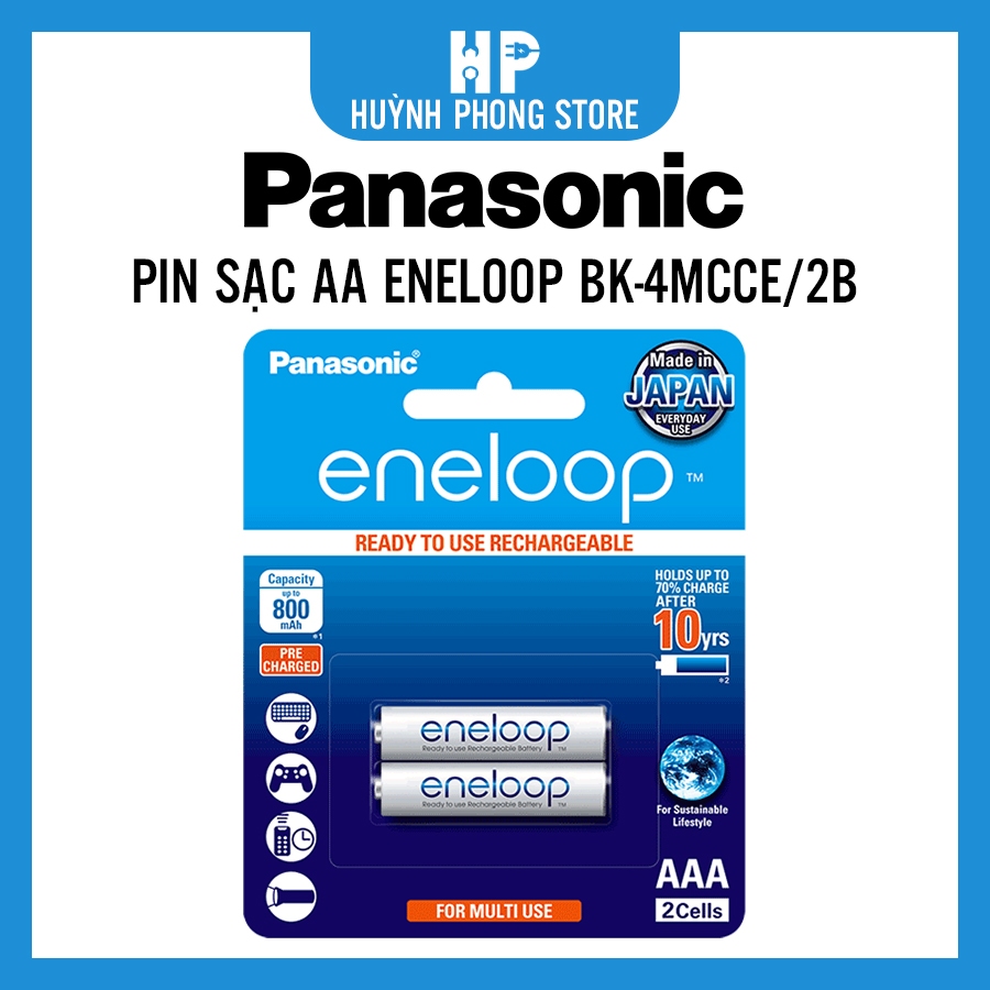 Pin sạc Panasonic Eneloop AAA, Dung lượng 800mah BK-4MCCE/2BT (Vỉ 2 ...