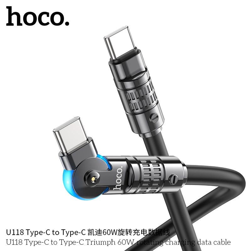 Cáp Sạc Nhanh 60W Hoco U118 Type-C ra Type-C Đầu Xoay 180 Độ Có Led ...