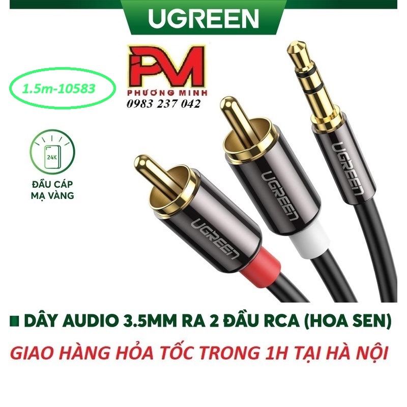 Cáp loa 3.5mm ra 2 đầu AV 5m UGREEN 10583 - Dây audio 3.5 ra 2 đầu RCA (Hoa sen) 1.5 mét UGREEN ...