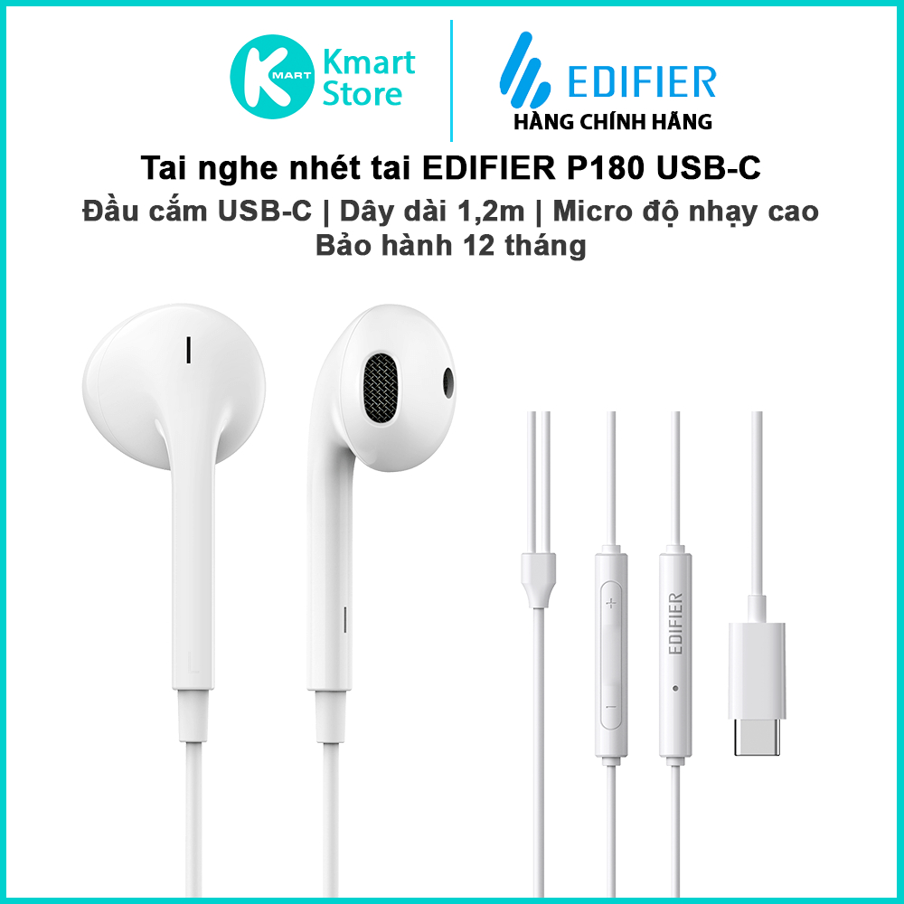 Tai nghe nhét tai có dây EDIFIER P180 PLUS / P180 USB-C | Chân cắm 3.5mm / USB-C | | Dài 1,2m ...