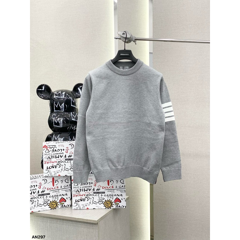 Áo sweater len thu đông nam nữ Thome thêu vạch tay ống bo dày dặn cao ...