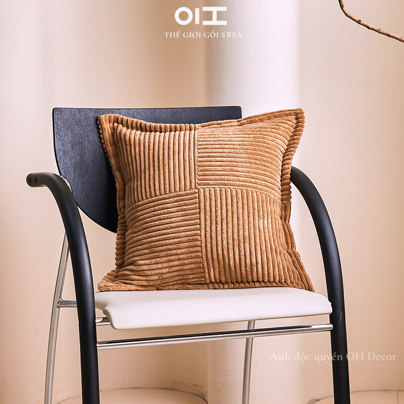 Gối sofa tựa lưng decor vỏ gối bao nhung tăm cao cấp bản bo viền trang ...