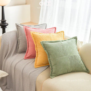 Gối sofa tựa lưng decor vỏ gối bao nhung tăm cao cấp bản bo viền trang ...