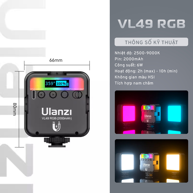 Ulanzi VL49 RGB - Đèn led Studio mini - Dãi nhiệt màu 2500 – 9000 Kevin 3 Mode sáng | Shopee ...