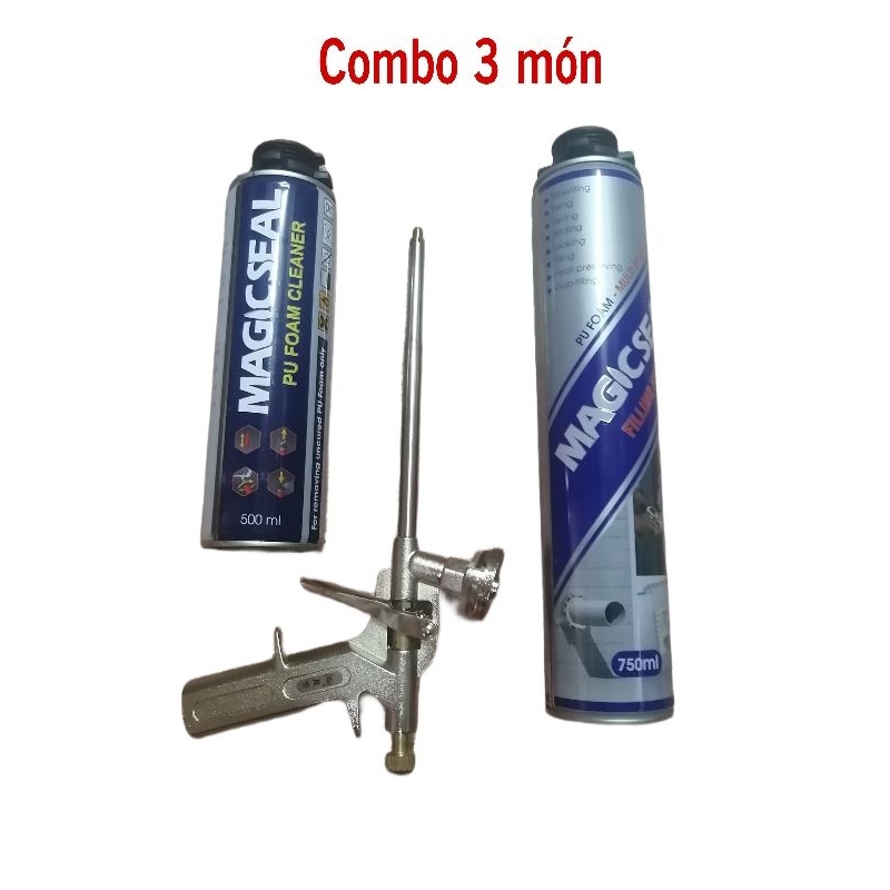 PU foam nở. combo gồm có 3 món chai keo foam, chai nước rửa súng foam, cây súng phun foam ...