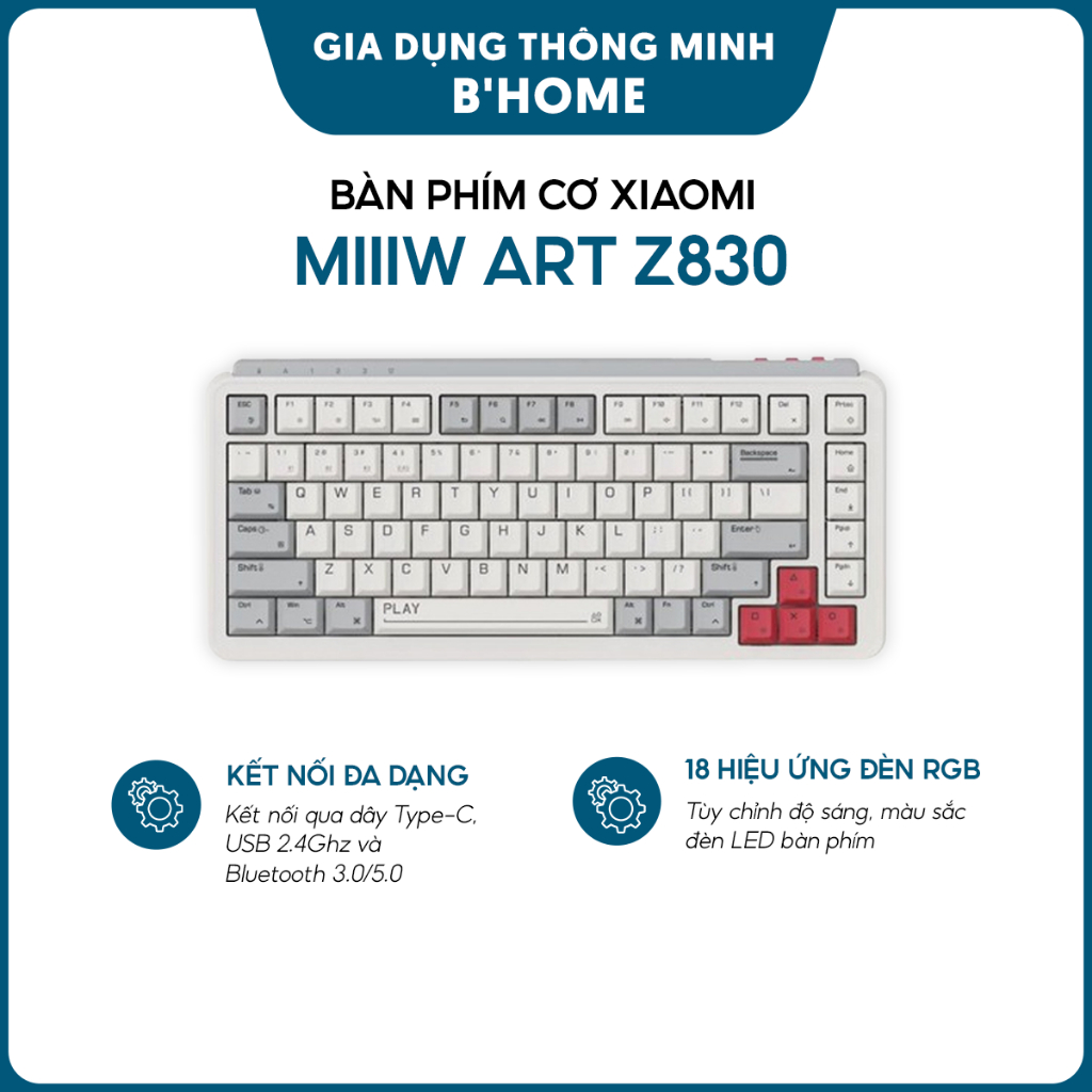 Bàn Phím Cơ Không Dây Xiaomi MIIIW ART Z830 - 83 Phím, 18 Hiệu Ứng Đèn RGB, Kết Nối Đa Dạng ...