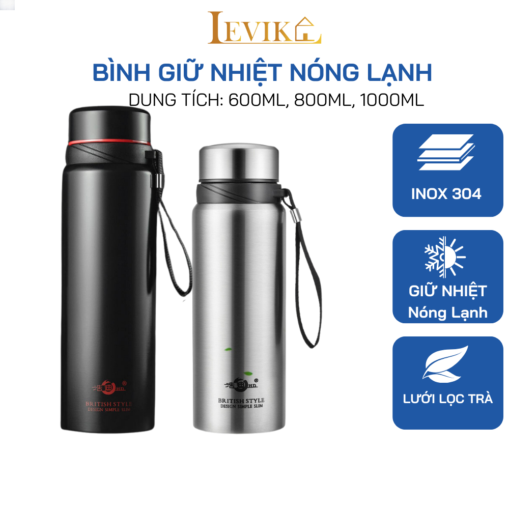 Bình Đựng Nước Giữ Nhiệt LEVIKA Lõi Inox 304, dung tích 600-1000ml ...