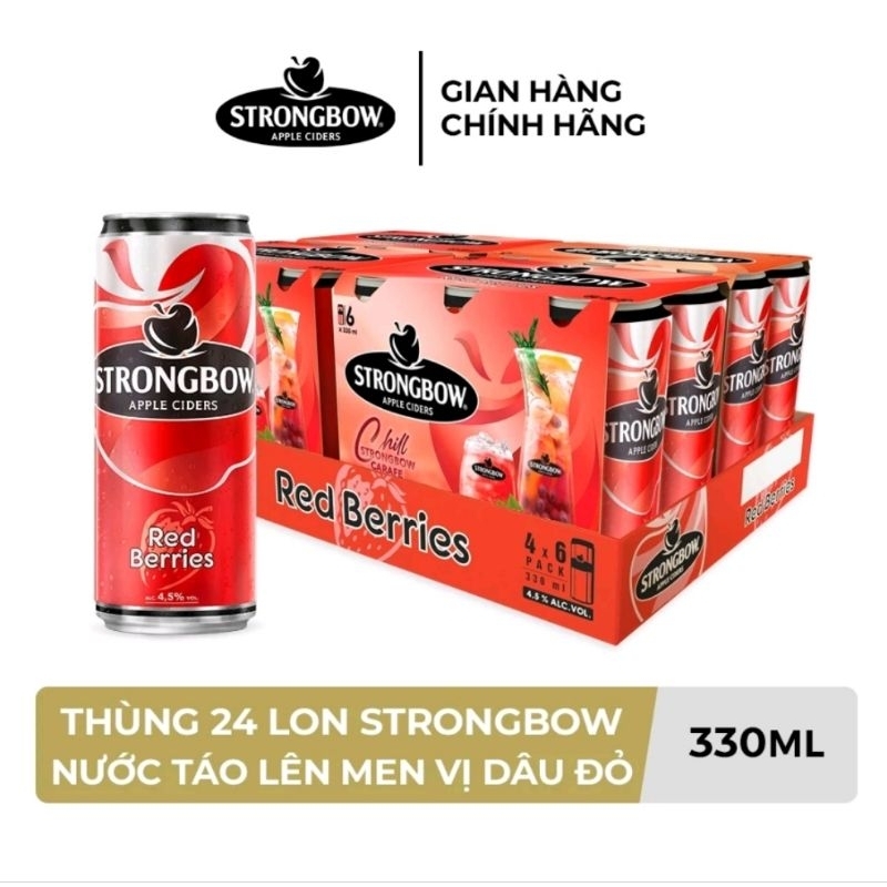 Thùng 24 lon strongbow các vị 330ml/ tặng 1 bình lắc đổi màu strongbow ...