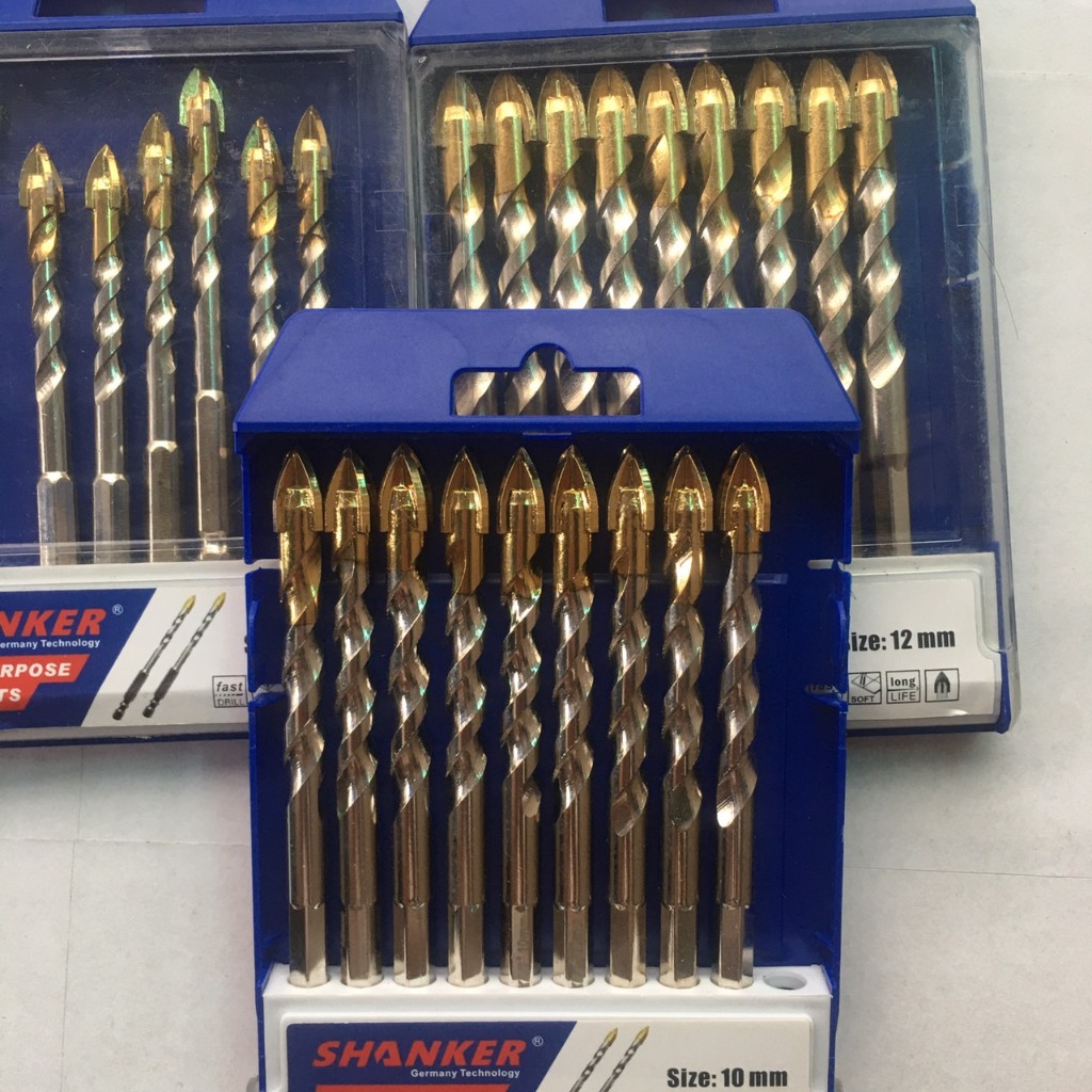 TRỌN BỘ MŨI KHOAN ĐA NĂNG 4 CẠNH CHUÔI LỤC GIÁC 6MM 8MM 10MM 12MM. MŨI KHOAN TƯỜNG,GẠCH,KÍNH,BÊ ...