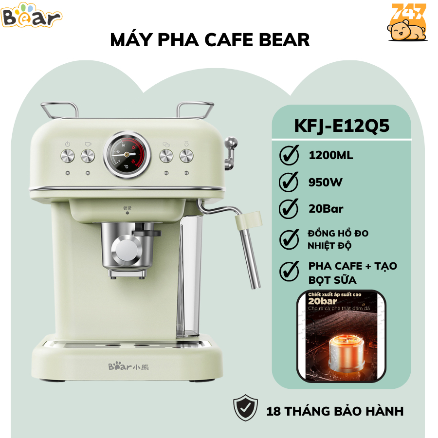Máy Pha Cà Phê Bear KFJ-E12Q5, 20Bar, Tự Động Pha Cafe Espresso Tạo Bọt Sữa Cho Gia Đình,BH 18 ...