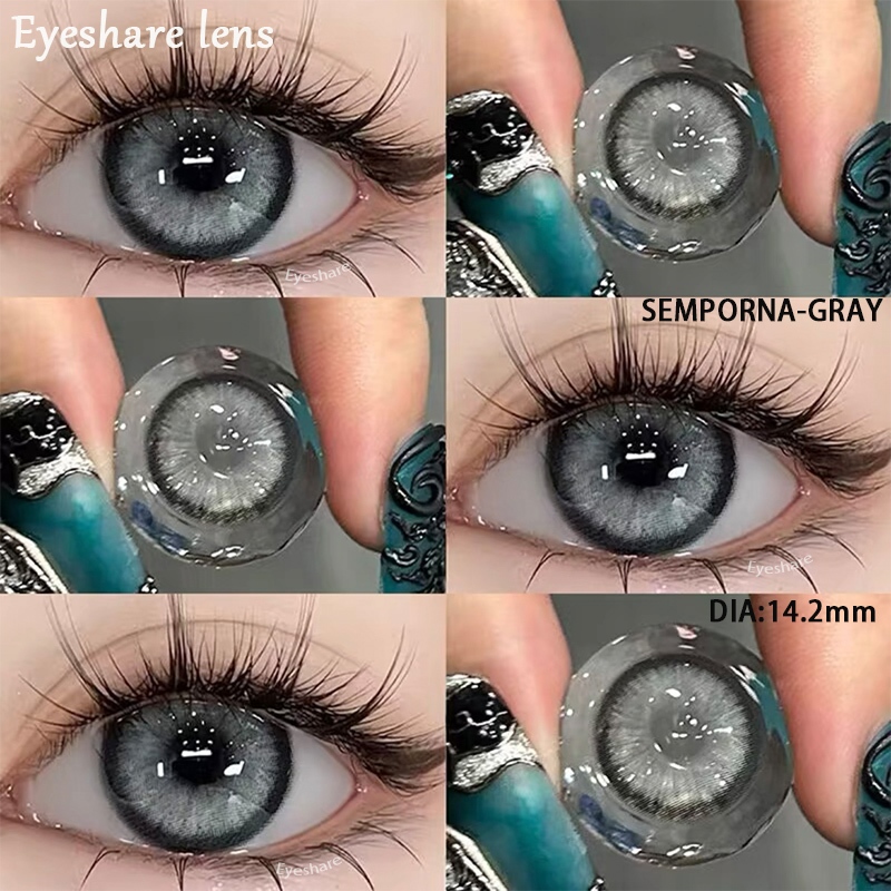 1 Cặp 2 chiếc Kính áp tròng xám lens xám tây độ giãn 14,2mm Tặng kèm ...