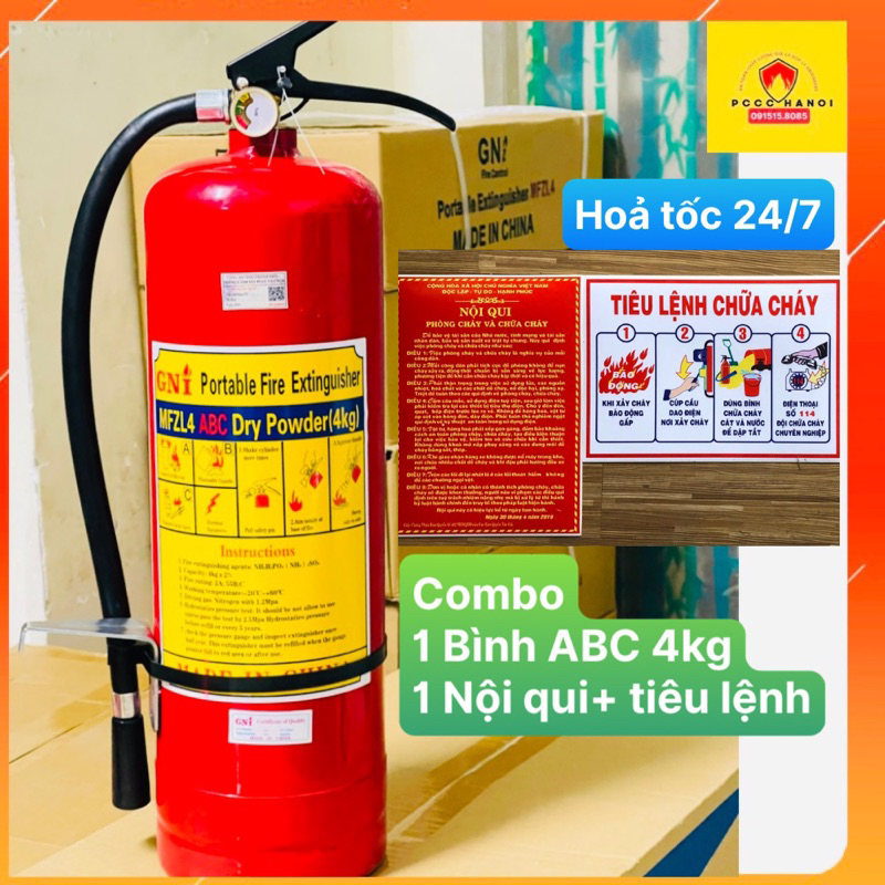 Combo 1 bình bột ABC 4kg + 1 bộ nội qui tiêu lệnh-sẵn móc treo đi kèm ...