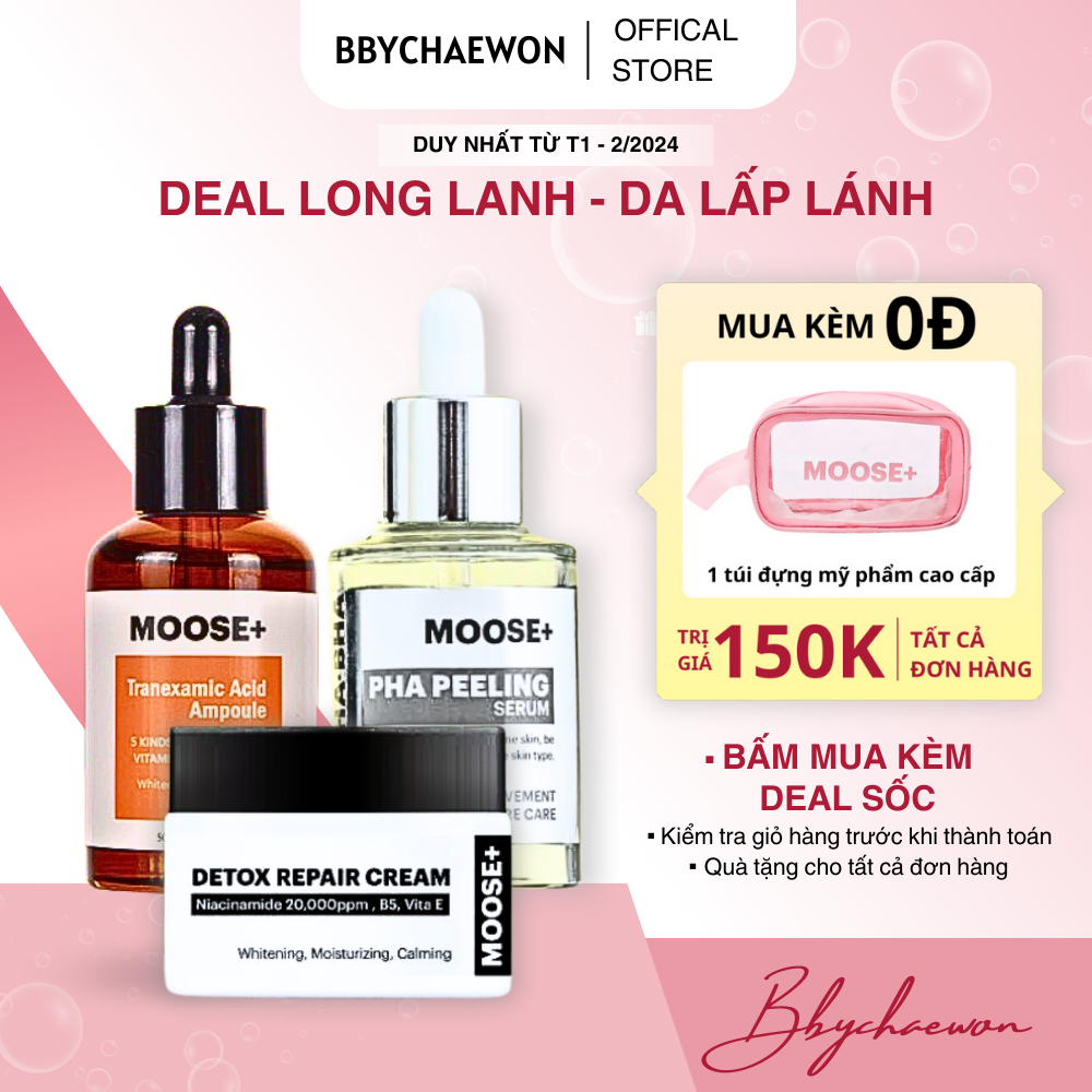 Combo trắng da cấp ẩm MOOSE+ bao gồm peel da sinh học, kem dưỡng phục ...