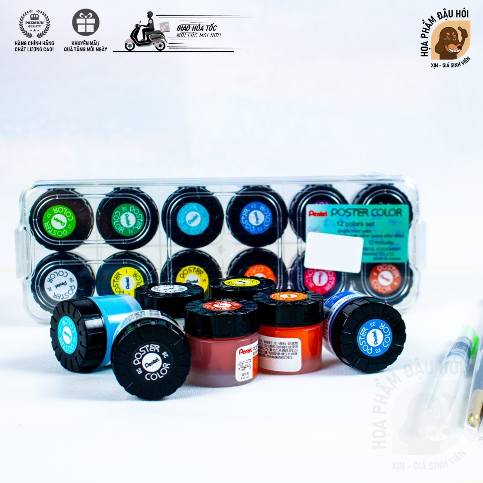 [ĐẬU HÓI] Màu nước PENTEL POSTER COLOUR (12ml)-12 màu-Chính hãng-Giá ...
