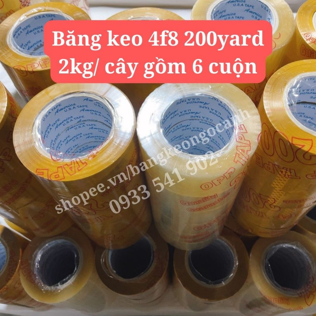 Băng keo 200 yard 2kg trong, vàng đục lõi mỏng 5li cây gồm 6 cuộn dán siêu dính, không bị đứt ...