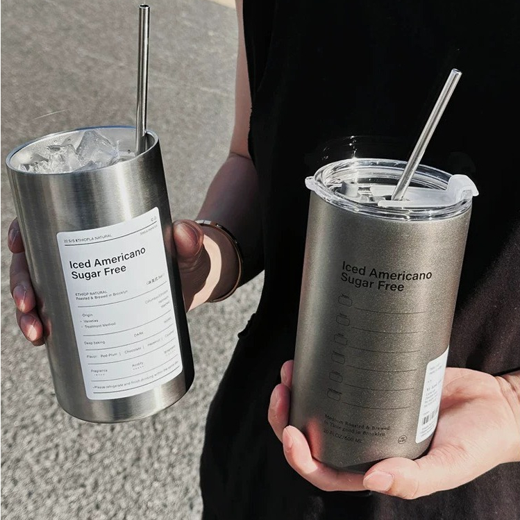 Ly Cốc Giữ Nhiệt Inox 304 Iced Americano 600ml Kèm Ống Hút, Giữ Nhiệt Tốt, Nắp Chống Tràn ...