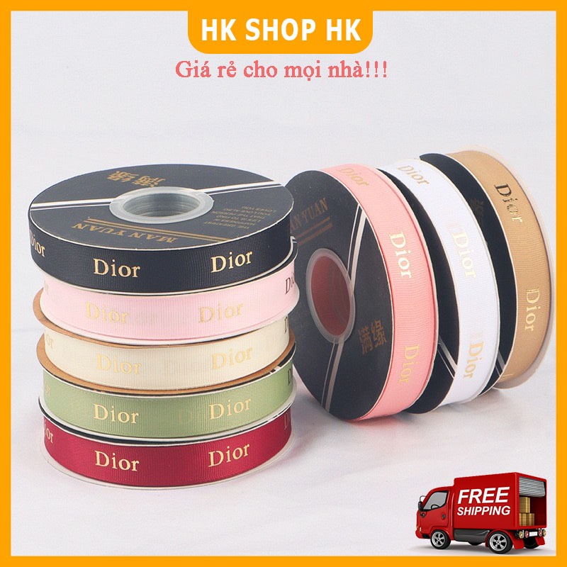 [Cuộn 45m] Ruy băng gân bản 2cm chữ Chanel/ Dior/ Thank You/ I Love You ...
