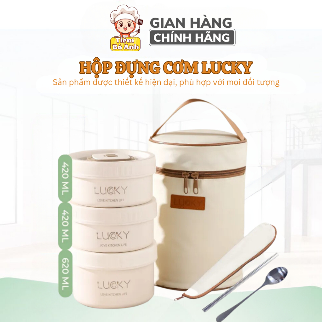 Hộp đựng cơm giữ nhiệt văn phòng lúa mạch Lunch box 3 tầng Inox 304 ...