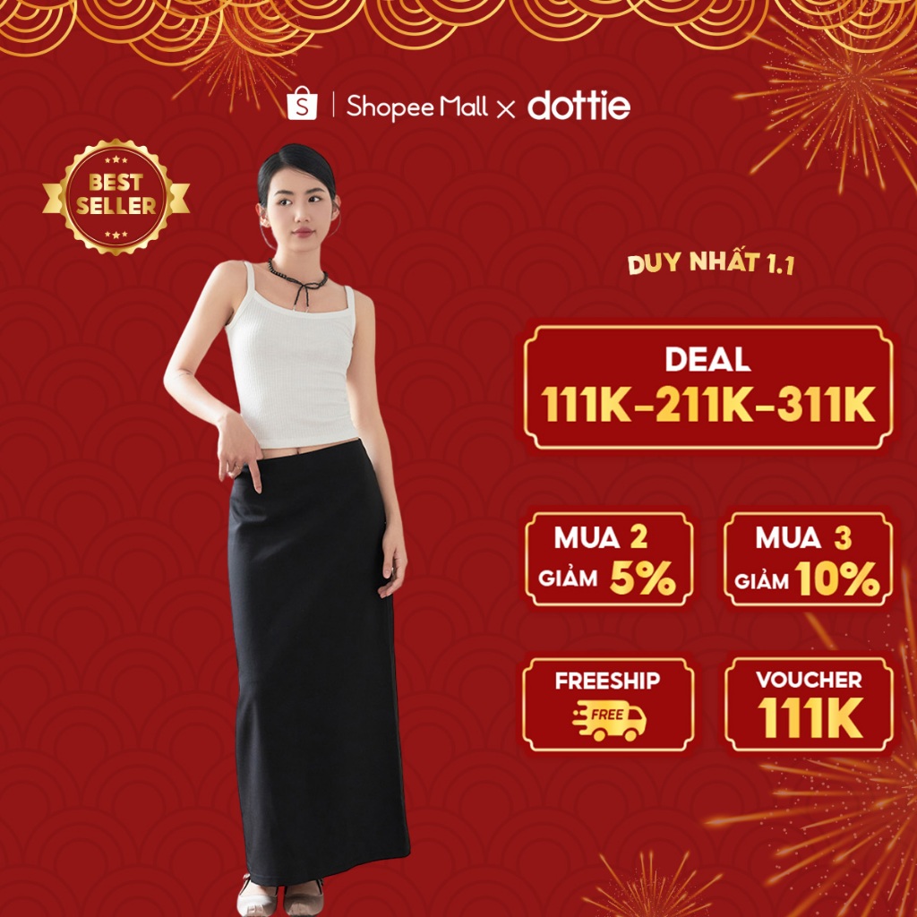 DOTTIE - Chân váy dài dáng suông - Đen - S0159 | Shopee Việt Nam
