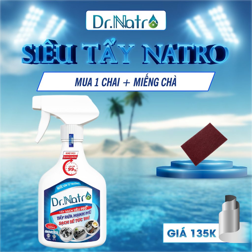 Combo 1 chai Dr.Natro nước tẩy đa năng 500ml kèm miếng chà nhám và ...