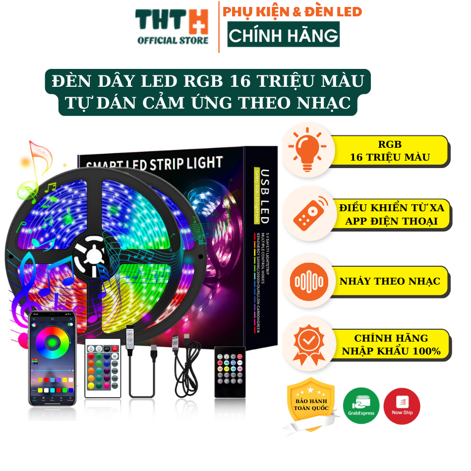 Đèn dây LED RGB 16 triệu màu bọc silicon tự dán điều khiển từ xa bằng ...