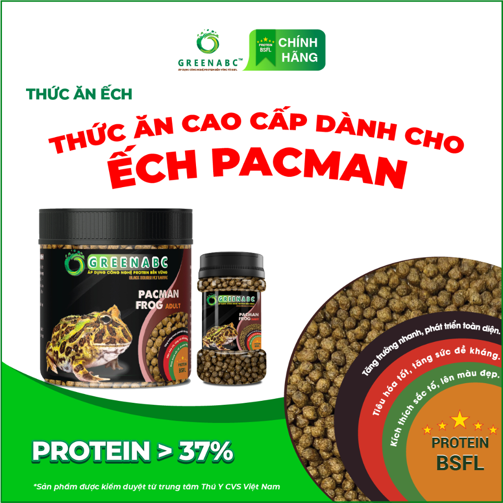 Thức ăn Ếch Pacman GREENABC – Hộp 50g, 230g – Protein 37 giúp tiêu hóa ...