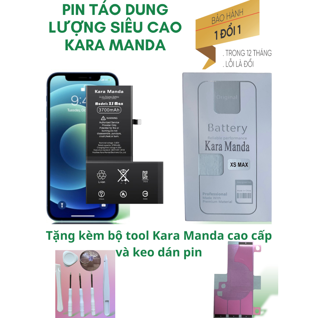 Pin Kara Manda dung lượng cao cho 6 6S Plus 7 8 Plus X XR XS Max 11 12 ...