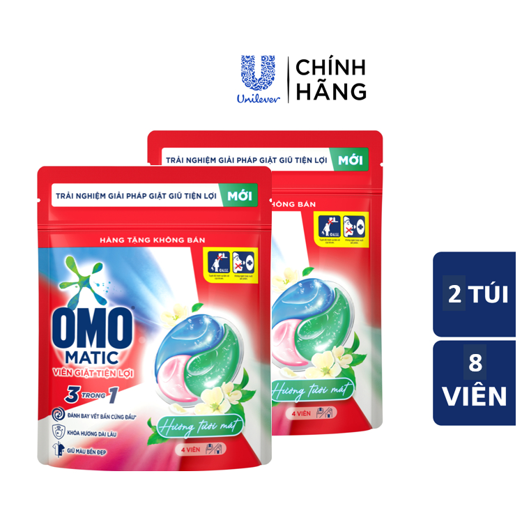 [HC Gift] Combo 2 Túi viên giặt tiện lợi OMO 3 trong 1 (4 viên/túi) - Tươi mát | Shopee Việt Nam