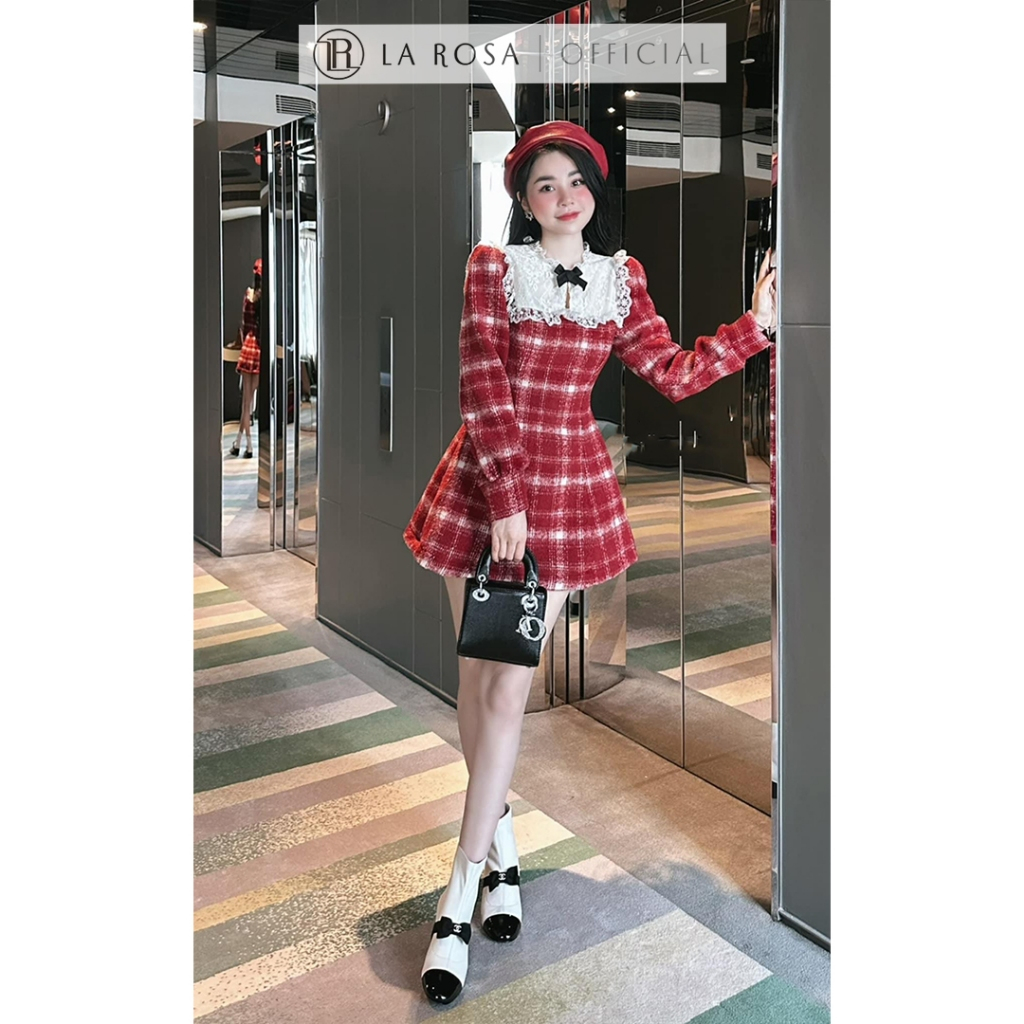 Đầm Nữ Mùa Đông, Đầm Mặc Tết, Noel Tiểu Thư LAROSA Chất dạ Tweed Phối Ren Nơ Điệu Đà, Thiết Kế ...