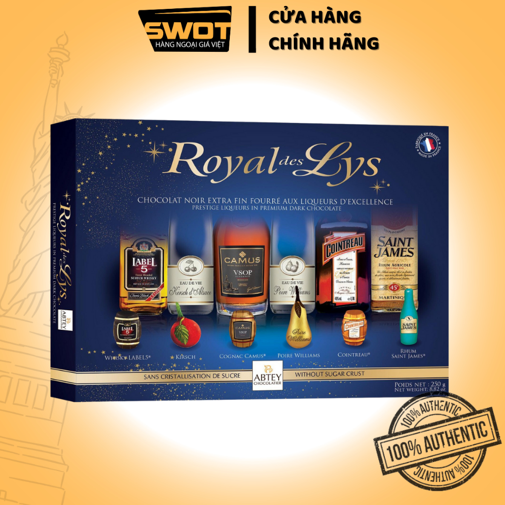 Socola nhân rượu Pháp ABTEY Monde, France & Royal Des Lys 250g, Socola ...