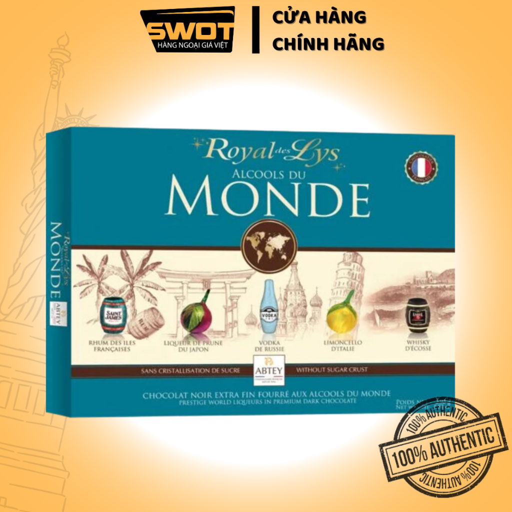 Socola nhân rượu Pháp ABTEY Monde, France & Royal Des Lys, Socola rượu ...