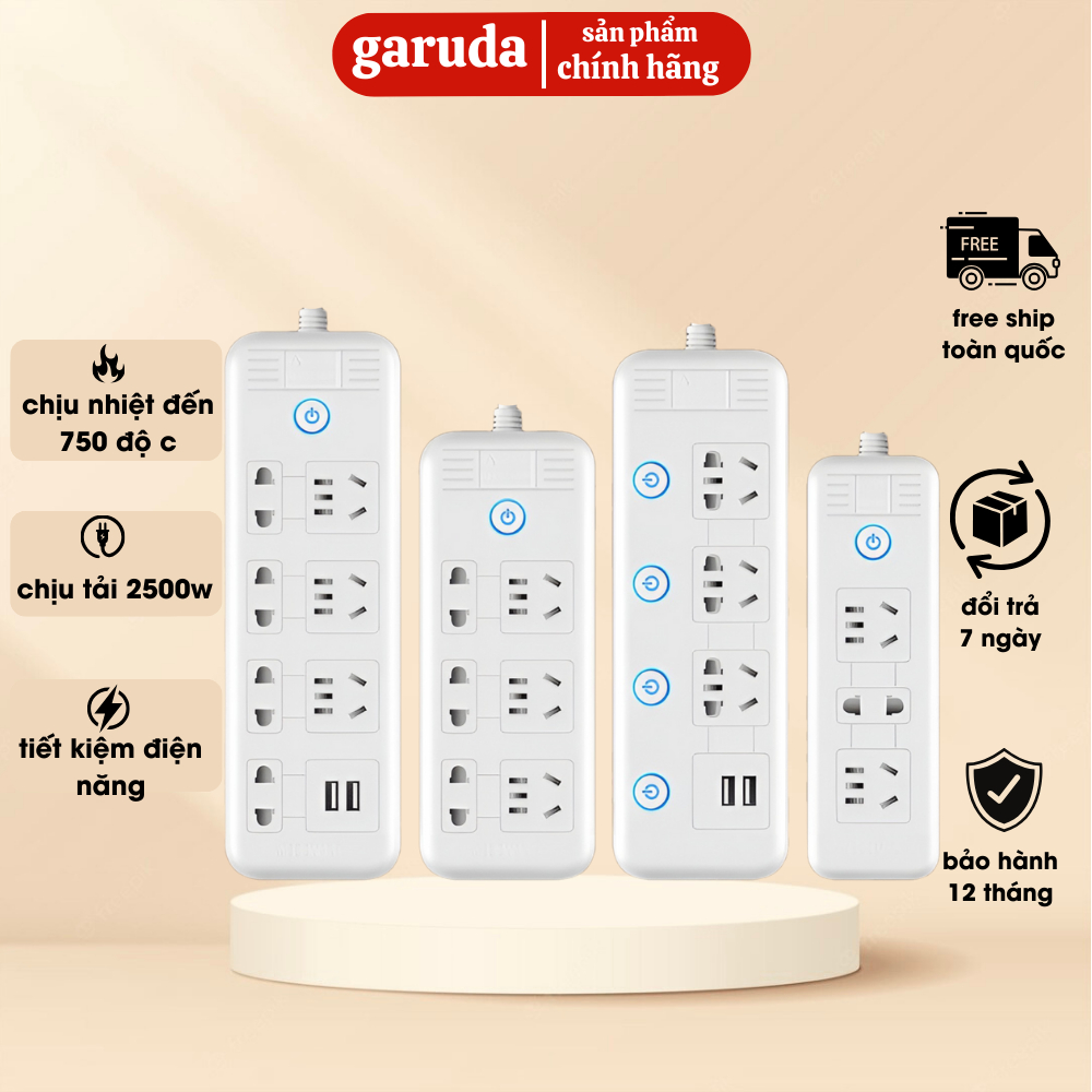 Ổ cắm điện đa năng thông minh GARUDA 2 cổng USB 15v sạc nhanh, chống cháy, ổ chịu tải 2500W ...