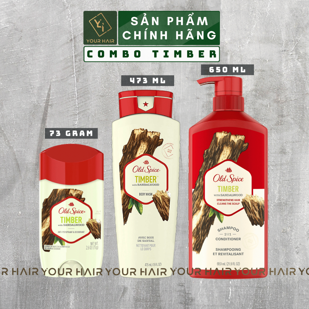 COMBO Timber | Lăn khử mùi 73g - Sữa tắm 473ml - Gội xả 2in1 650ml | Old spice Timber | Shopee ...