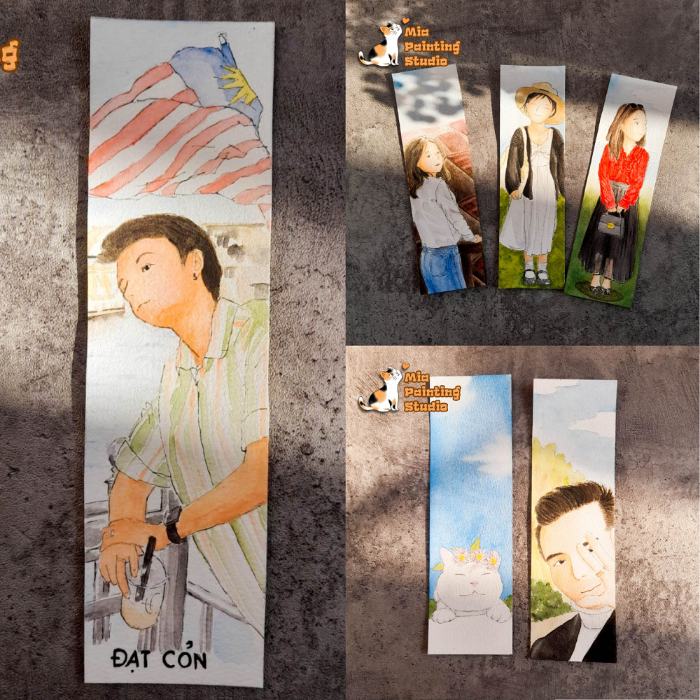 (Mẫu 6) Bookmark custom màu nước, vẽ theo yêu cầu hình cô gái, quà tặng ...