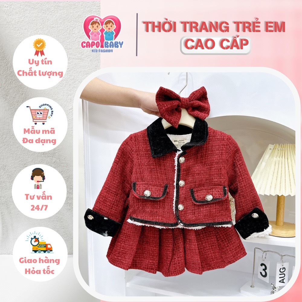 Set dạ đỏ 3 chi tiết kèm kẹp nơ cho bé gái từ 9-16kg dưới 3 tuổi | Shopee Việt Nam