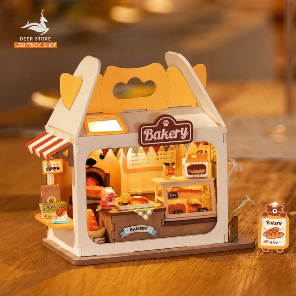 Nhà búp bê mini Robotime. Hộp Sữa Dâu và Hộp Bánh Mì. Rolife Bakery Và ...