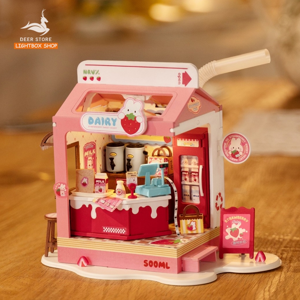 Nhà búp bê mini Robotime. Hộp Sữa Dâu và Hộp Bánh Mì. Rolife Bakery Và ...