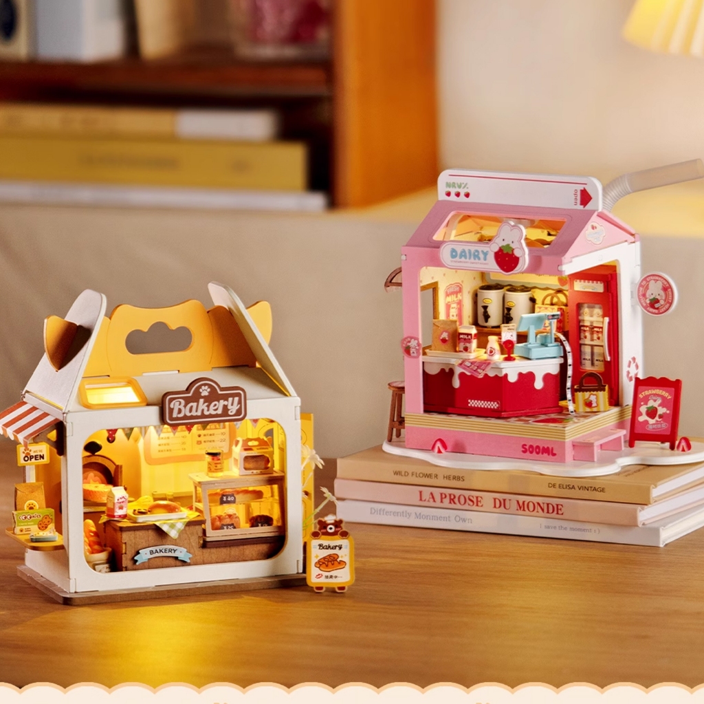 Nhà búp bê mini Robotime. Hộp Sữa Dâu và Hộp Bánh Mì. Rolife Bakery Và ...