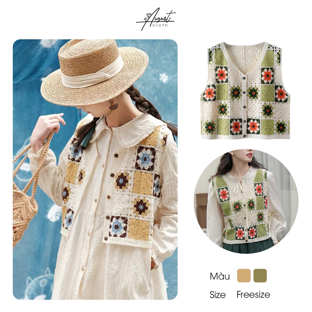 [Augustcloth] Áo gile len nhiều ô vuông đan hoa phong cách Hàn Quốc | Shopee Việt Nam