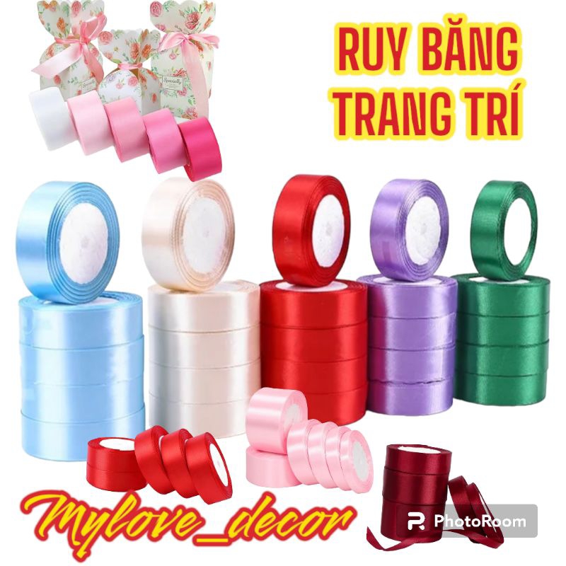 Cuộn Ruy băng trơn khổ 4cm,2cm,1cm vải lụa quấn nơ , buộc hoa, hộp quà ...