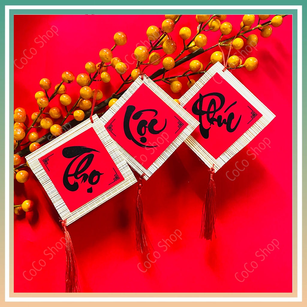 Mành Tre Mini. combo 3 liễng treo mành tre chữ Phúc, Lộc, Thọ Thư Pháp ...