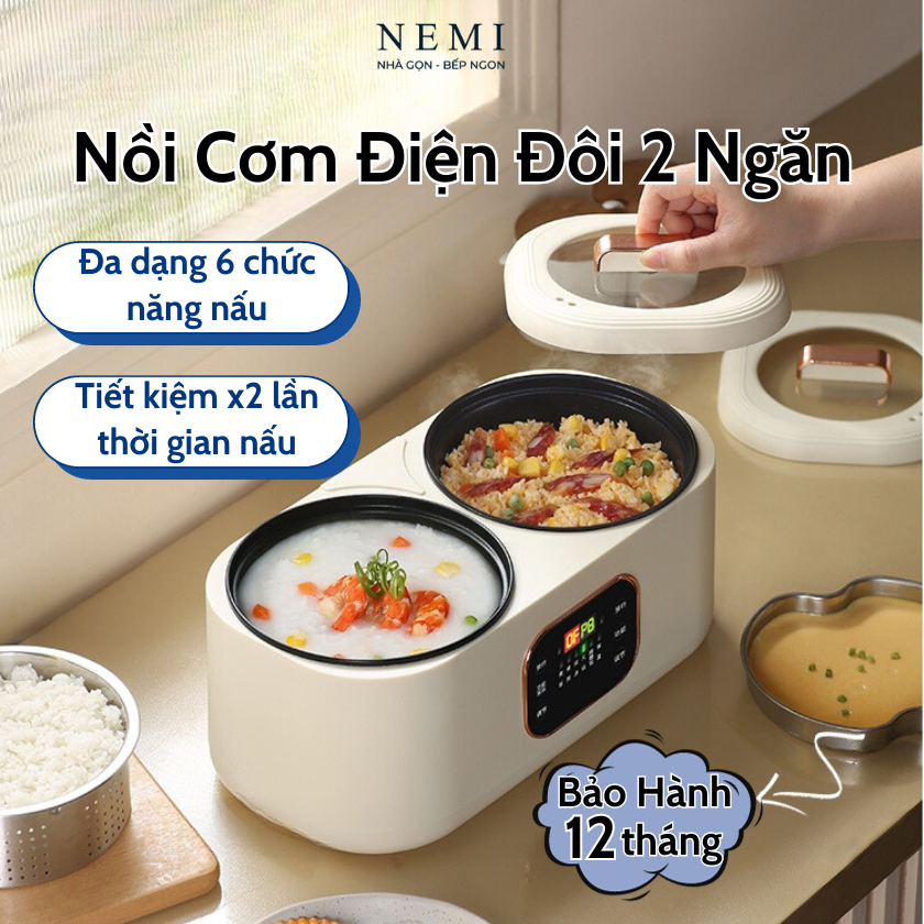 Nồi Điện Đa Năng 2 Ngăn, Nồi Cơm Điện Đôi 3L6 Công Suất 1200W, Nồi Cơm ...