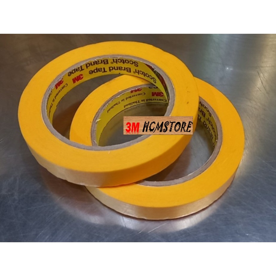 3M 244 12mm dài 50m - BĂNG KEO GIẤY CHỊU NHIỆT 3M Masking tape siêu dai, chịu nhiệt cao chuyên ...