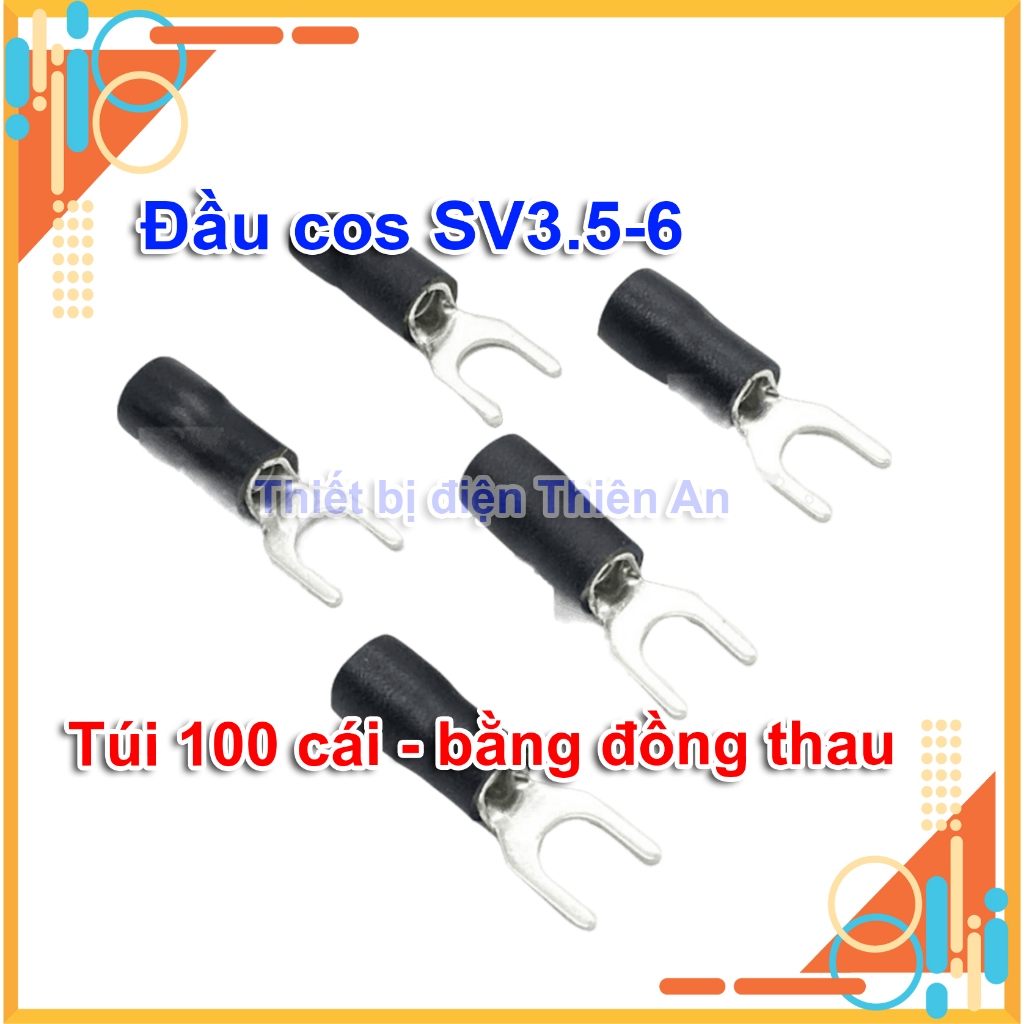 Đầu cos chữ y túi 100 cái cos SV3.5-6 bằng đồng thau mạ niken không rỉ sét đầu cos chỉa bọc nhựa ...