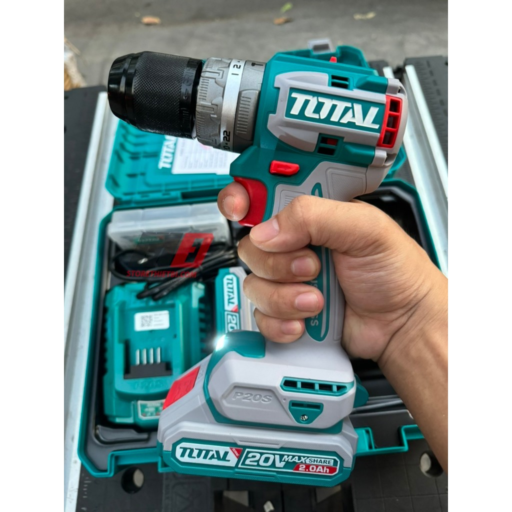 Máy Khoan Búa Không Chổi Than Lực 60Nm Dùng Pin Lithium-Ion 20V TOTAL Có kèm Phụ kiện TIDLI20602 ...