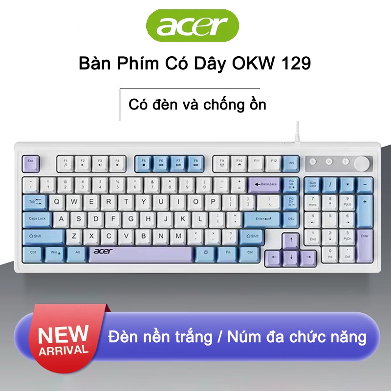 Bàn Phím Có Dây Acer OKW 129 Có Đèn LED Và Giảm Tiếng ồn Chống Bụi Và ...