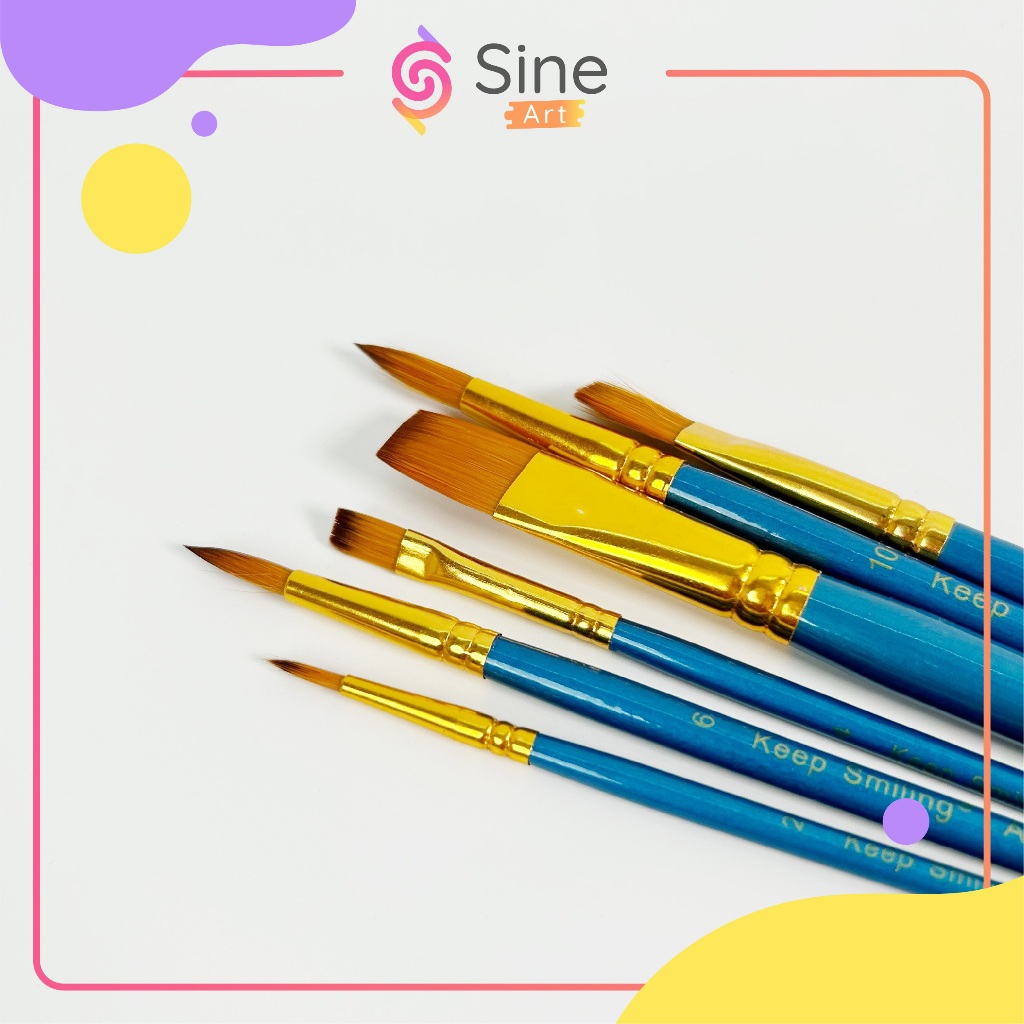 [ SINE SHOP ] Bộ cọ 6 cây Keep Smiling A6077 số 2 4 6 8 10 12 nhiều đầu cọ khác nhau vẽ màu nước ...