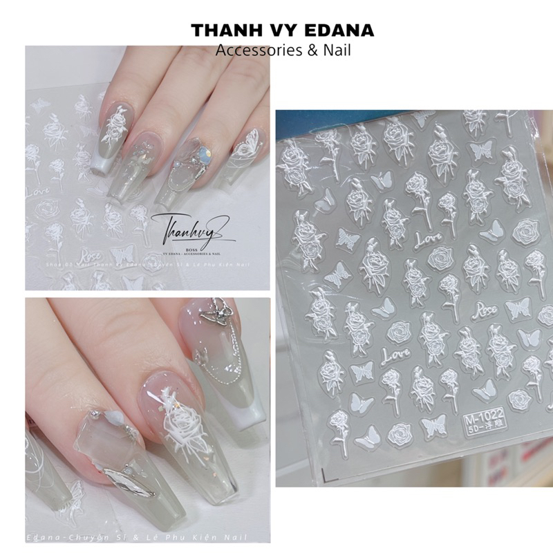 Sticker Hoa hồng cúc 5D cao cấp hình dán nail | Shopee Việt Nam